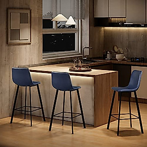 OUllUO Counter Bar Height Barstools with Back, 29 in PU Leather Bar Stools Set of 2, Upholstered Armless Tall Bar Stools for Kitchen Island, Cafe, Pub, Bistro, BS244, Navy Blue, 2Pcs