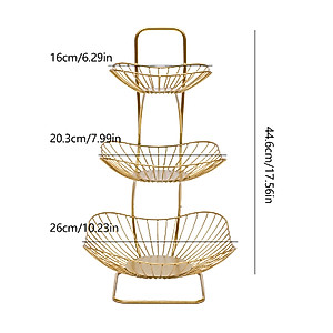 Fruit Rack Fruit Stand Metal Fruit Basket 3 Tier Countertop Fruit Bowl Vegetable Holder Fruit Snack Storage Baskets Fruit Tray (Gold)