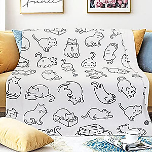 Cat Blanket for Girls and Women - Funny Cat Gifts for Cat Lovers, Cute Animals Pet Pattern Kids Kawaii Room Decor Cat Theme Soft Flannel Throw Blanket 60 x 50 Inch