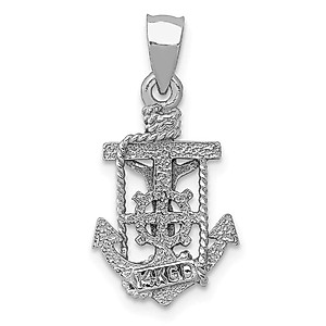 Solid 14k White Gold Anchor Mariner Cross Pendant Crucifix Charm - 23mm x 11mm