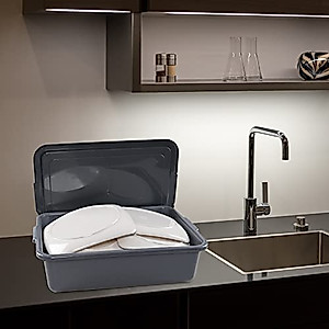 Zopnny Pack of 3 Plastic Bus Tub, Commercial Bus Box with Lid, Grey