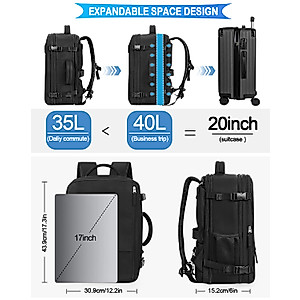 Getravel Travel Backpack For Women Men Airline Approved, Carry On Backpack, 17 inch Laptop Backpack, Waterproof Casual Outdoor Luggage Weedender Bag, Hiking Backpack(Black)