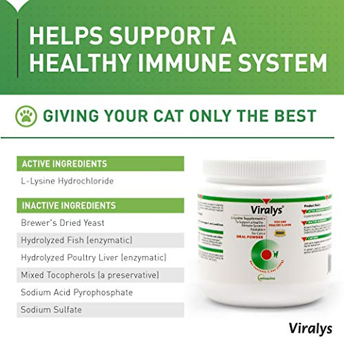Vetoquinol Viralys L-Lysine Supplement for Cats - Cats & Kittens of All Ages - Immune Health - Sneezing, Runny Nose, Squinting, Watery Eyes - Flavored Lysine Powder