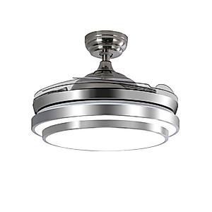 Southerns Lighting 42" Invisible Ceiling Fan with Retractable Blades and Remote Ceiling Fan Light Kit for Bedroom Livingroom Low Profile Kitchen eCiling Fan with Light (Silver-04)