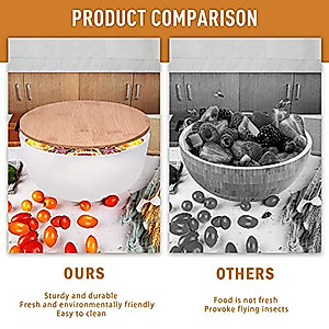Panghuhu88 Salad Bowl with Lid, Set of 3 (7" + 8.8" + 11") Serving Bowl with Bamboo Cover, Bamboo Fiber Mixing Bowl for Salad Cereal Pasta Soup Fruit Popcorn Chips (White)