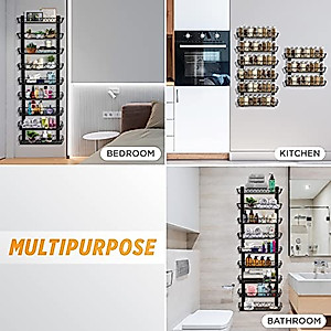 Spice Rack Wall Mount, 9 Tier Adjustable Spice Rack, Spice Organizer, Pantry Door Organizer, Heavy Duty/Easy to Assemble Space Saving Hanging Spice Seasoning Rack Organizer for Kitchen Cabinet