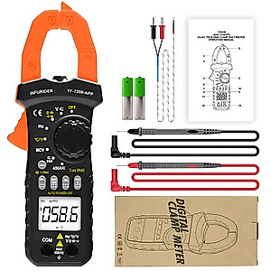 Wireless Bluetooth Clamp Meter, INFURIDER YF-7200APP 6000 Counts Auto-Ranging Digital Voltmeter Ammeter Measures DC AC Volt Amp Ohm Clamp on Multimeter with Capacitance,Temp,Diode Tester