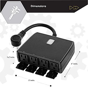 Smart Heavy Duty Outdoor WiFi Plug Waterproof Socket, Electrical Power Extension Cord, Outlet Switch and Timer Works Remotely with Alexa, Google Assistant (4 Sockets)