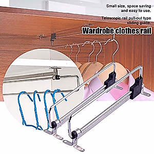 EMVANV Retractable Wardrobe Pull Out Rod, Telescopic Hanging Closet Valet Rod Extending Rail Pull Out Hanger Valet Rod Rail Sliding Extending Clothes Rod Hanger Rail
