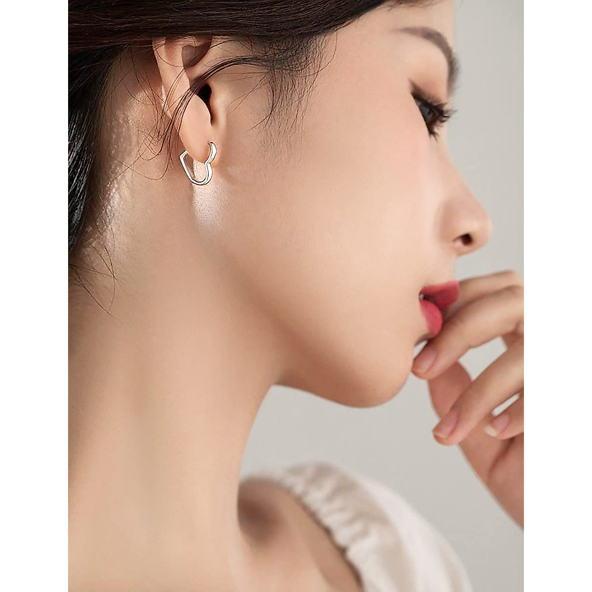 Reffeer 925 Sterling Silver Heart Earrings Hoop Minimalist Sleeper Huggie Earrings For Women Teens (A-Silver)