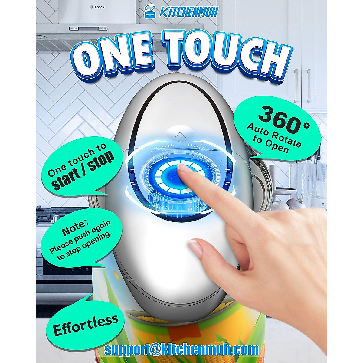 One Touch Electric Can Opener Fits Almost All Can Sizes for Seniors with Arthritis, Hand Held Battery Operated Can Opener with Smooth Edge, Food Safe Kitchen Gadgets Automatic Can Opener for Kitchen
