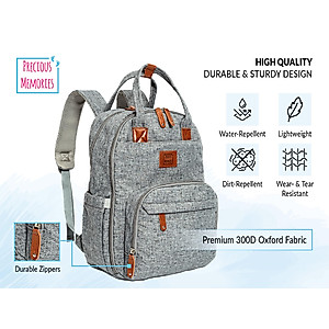 Precious Memories Toddler Diaper Backpack with Portable Changing Mat - Water-Resistant Baby Bag - Large Diaper Bag for Toddlers - Newborn essentials