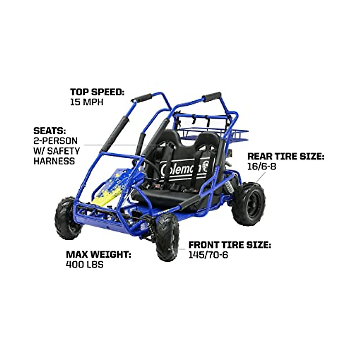 Coleman Powersports Off Road Go Kart, Gas Powered, 196cc/6.5hp(KT196-BL), Large, Blue