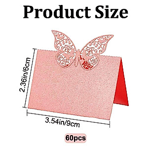 CRASPIRE 60Pcs Wedding Table Place Cards Pink Hollow Butterfly Paper 3D Seat Number Name Place Cards for Wedding Engagement Banquet Party Decoration Reception Holiday Birthday Dinner Supplies