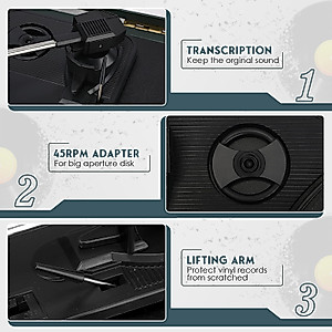 Asmuse Record Player 3-Speed Belt Drive Turntable for Vinyl Bluetooth Record Player with Built-in Stereo Speakers and RCA Output Yellow Wood Finish