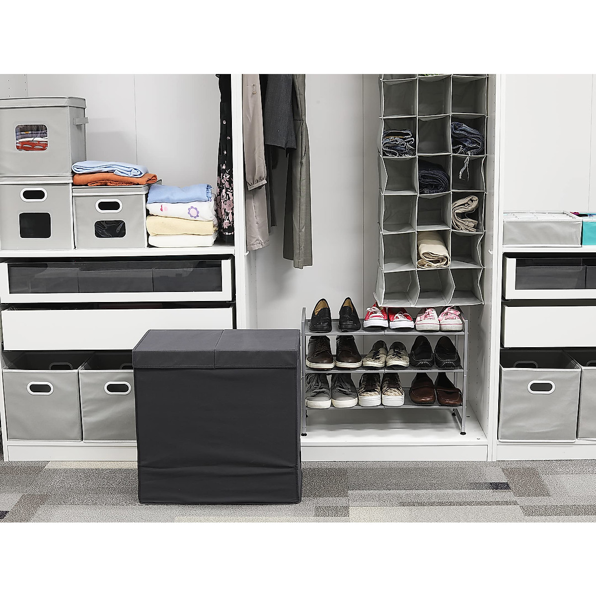 Simple Houseware Double Laundry Hamper with Lid and Removable Laundry Bags, Dark Grey