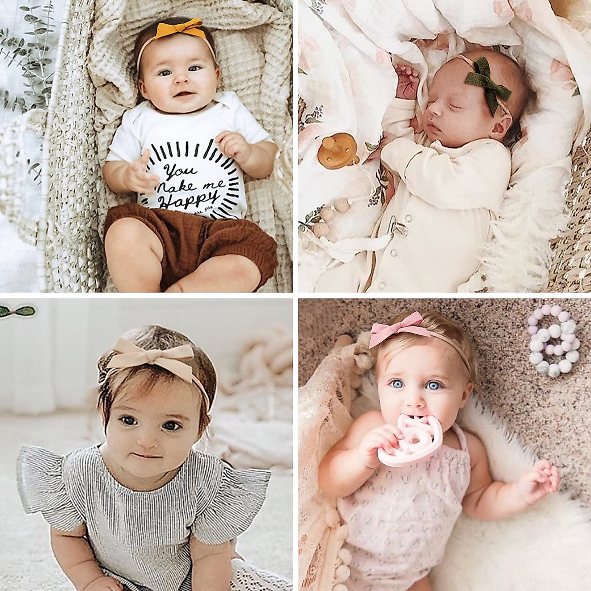 24PCS Baby Nylon Headbands Hairbands Hair Bow Elastics for Baby Girls Newborn Infant Toddlers Kids