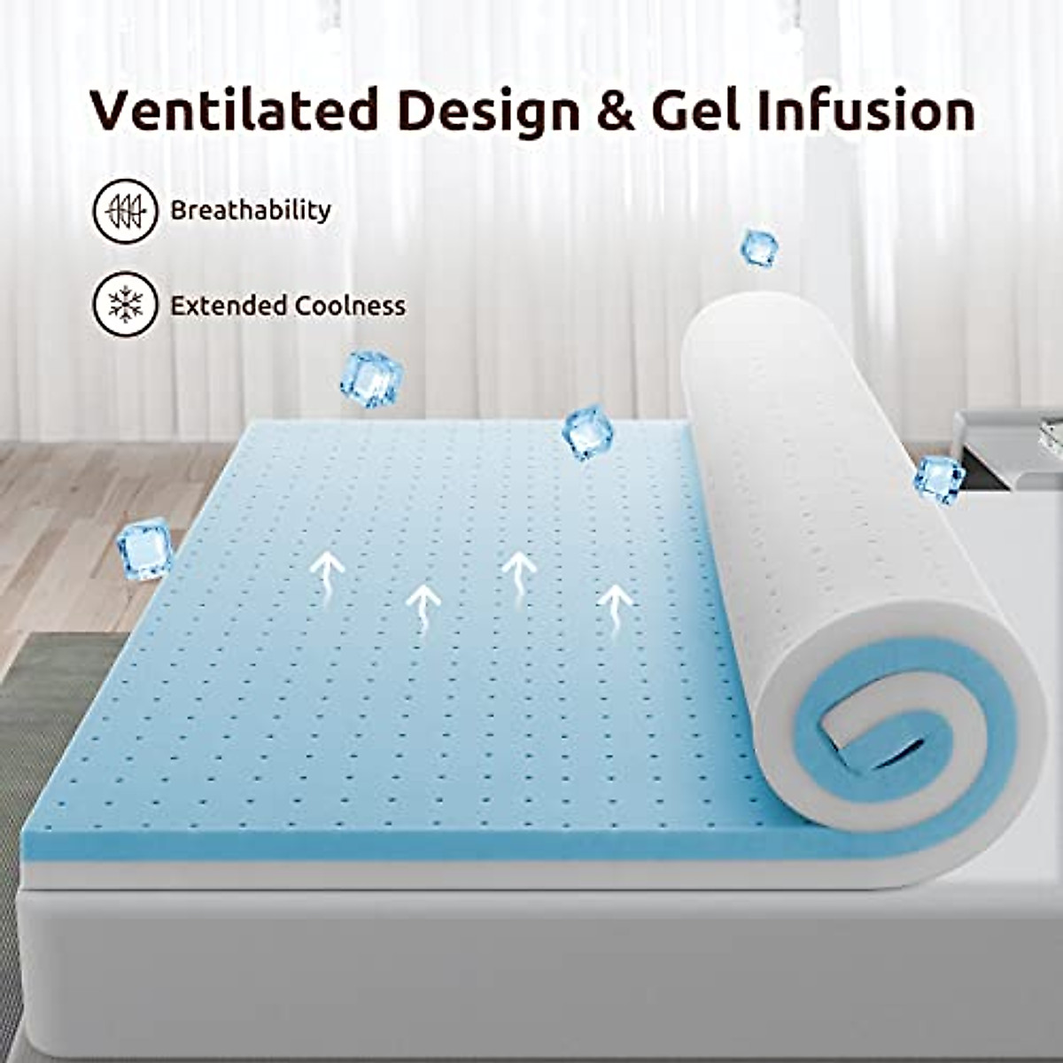 UniPon 4 Inch Gel Memory Foam Mattress Topper King, Medium Firm Mattress Topper, Bed Topper with Skin-Friendly Cover, Non-Slip Design, High-Density Memory Foam