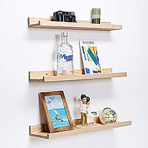 AZSKY 24 Inch Floating Shelves Natural Wood Wall Mounted Set of 3,Wooden Large Picture Ledge Shelf for Home Decoration for bedrooms,Office,Living Room, Kitchen,3 Same Sizes