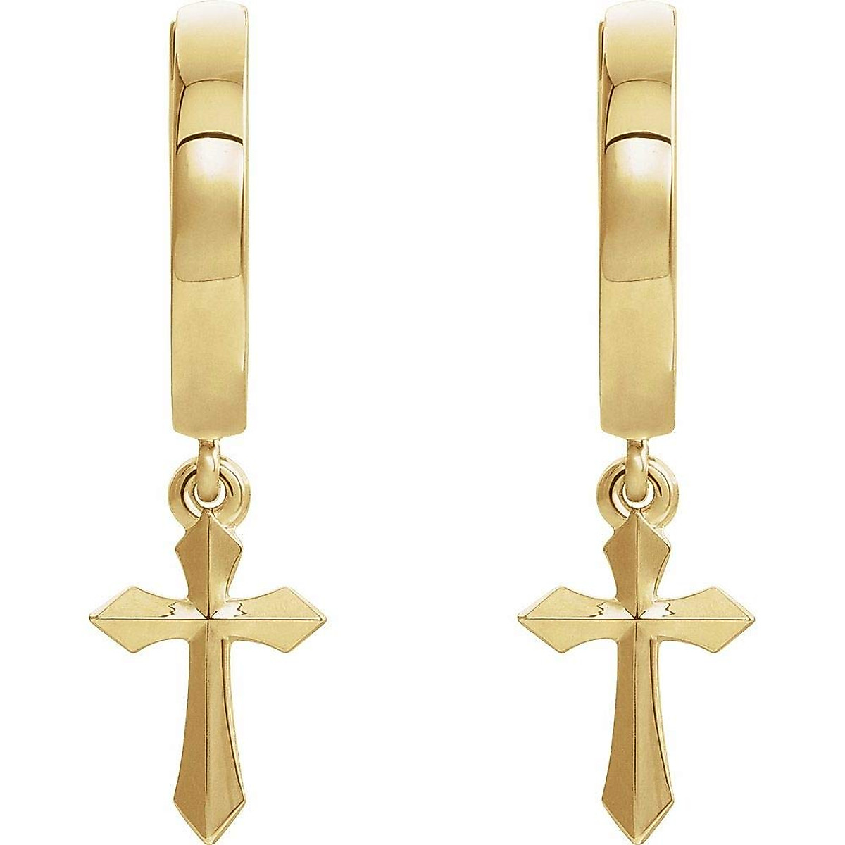 Solid 14k Yellow Gold Cross Crucifix Drop Stud Earrings (20mm x 2.4mm)