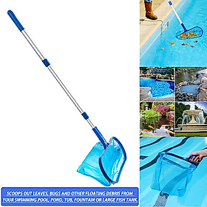 Ahn'Qiraj Pool Skimmer Net with Pole, Pool Net Fine Mesh with Telescopic Pole Leaf Skimmer Mesh (Dark Blue)
