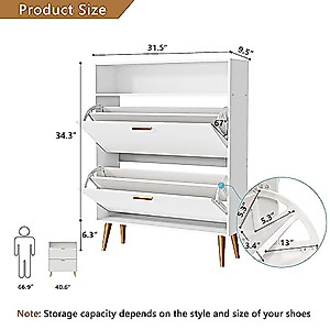NOVAMAISON Shoe Cabinet for Entryway, Narrow Shoe Storage Cabinet with 2 Flip Doors and Shelf, Freestanding Shoe Organizer for Hallway, Bedroom, Apartment, White
