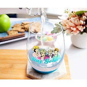 The Golden Girls "Stay Golden" Glitter Teardrop Stemless Wine Glass | Tumbler Cup For Mimosas, Cocktails | Holds 20 Ounces