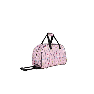 Betsey Johnson Designer Carry On Luggage Collection - Lightweight Pattern 22 Inch Duffel Bag- Weekender Overnight Business Travel Suitcase with 2- Rolling Spinner Wheels (Colorful Flamingo)