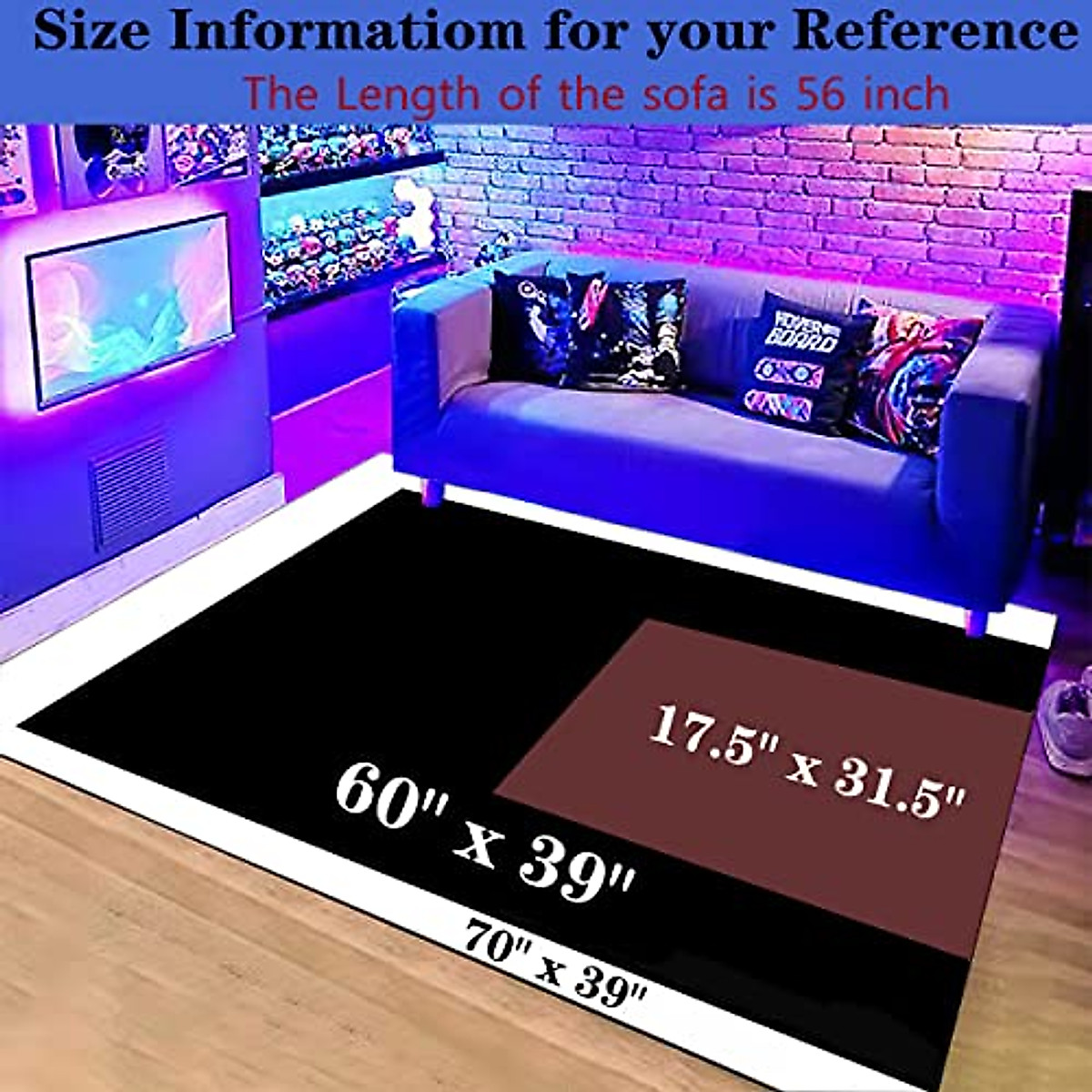 LUCKYLEI Teen Boys Carpets Printed Gamepad Living Room Mat Gamer Bedroom Area Rugs Controller Player Home Decor Non-Slip Crystal Sofa Floor Polyester Mat 19.7x31.5inch