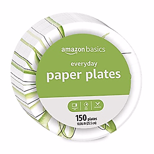 Amazon Basics Everyday Paper Plates, 10 Inch, Disposable, 150 Count