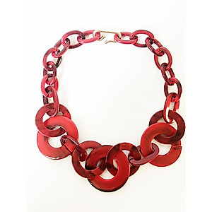Ufraky Women Simple Acrylic Collar Choker Cluster Bib Statement Chain Necklace and Hoop Earring Jewelry Set, 18" (Red)