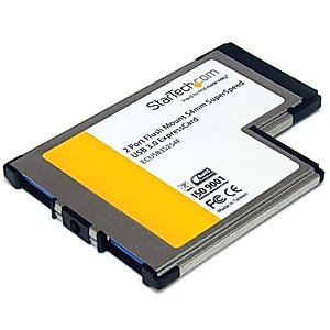 StarTech.com 2 Port Flush Mount ExpressCard 54mm SuperSpeed (5Gbps) USB 3.0 Card Adapter with UASP - Dual Port Laptop ExpressCard USB 3 Controller, TAA (ECUSB3S254F)
