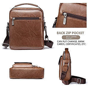 MNODWLOF Small Crossbody Bags for Mens Leather Shoulder Bag Messenger Man Purse Handbags Travel for iPad 7.9" Work Business Brown