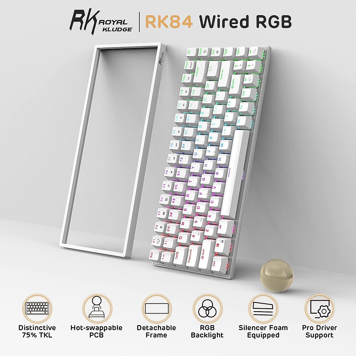 RK ROYAL KLUDGE RK84 Wired RGB 75% Hot Swappable Mechanical Keyboard, 84 Keys Tenkeyless TKL Gaming Keyboard w/Programmable Software and High-Capacity Battery, RK Blue Switch