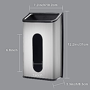 Betterya Plastic Bag Holder,Wall Mount Grocery Bag Dispenser,Anti-Fingerprint Plastic Bag Organizer Brushed Stainless Steel Finish Silver (Square bag holder)