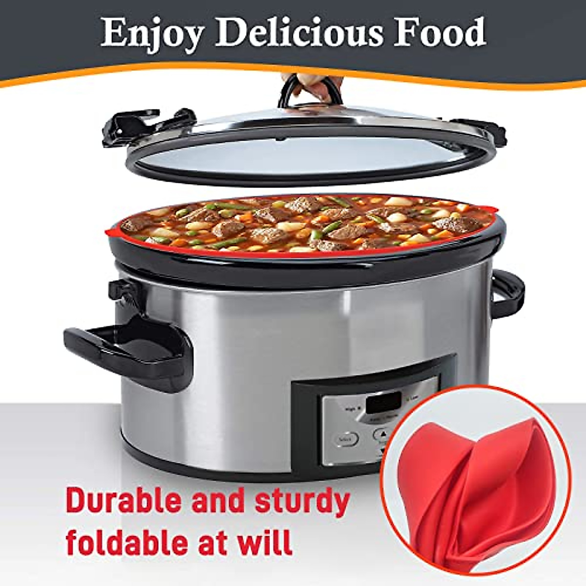 Silicone Slow Cooker Liners Fit Crock-Pot 7-8 Quart Oval Silicone Crockpot Liner,Food-Grade Material,Reusable & Leak proof Dishwasher Safe Cooking Liner for 7 Quart Crock Pot. (BLACK)