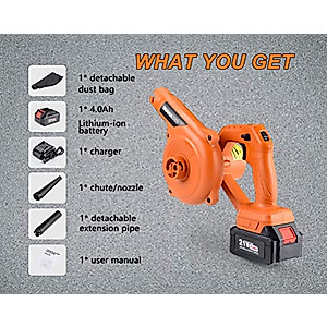 HYMOVO Blower Cordless, 2-in-1 Electric Small Leaf Vacuum/Blower with Battery and Charge, 21V 4.0 Leaf Blowers for Lawn Care/Sweeping