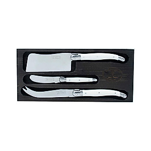 Jean Dubost Cheese Knives Sets with White Handles, Stainless Steel Blade, Set of 3
