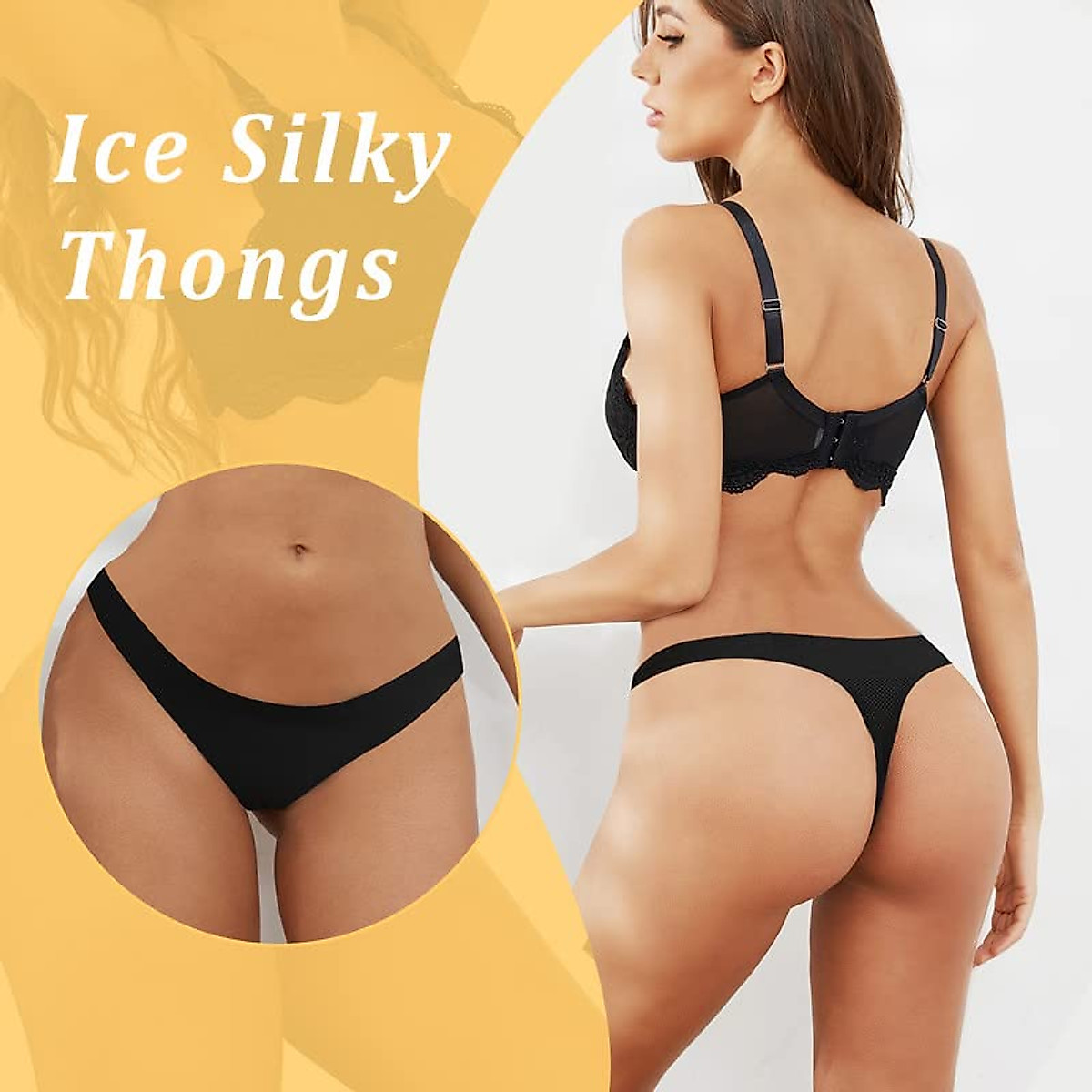 Cinvik Womens Thongs Seamless Hipster Thong Low Rise Mesh Tanga Panties for Ladies Junoirs Teens, Black White Nude, Size 1XL