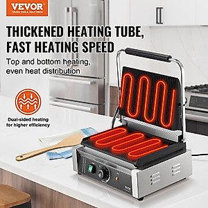 VEVOR Commercial Panini Grill, 1800W Electric Sandwich Panini Maker, Stainless Steel Sandwich Press, Panini Grill with Temp Control & 14"x9" Full Grooved Enamel Plate, for Hamburger Steak Bacon