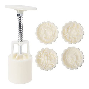 BYNNIX Mooncake Mold, Loong Phoenix Round Moon Cake Molds 50g Hand-Pressure 4 Stamps Chinese Cake