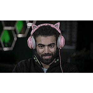 Razer Kraken Over Ear Headset, Quartz Pink Retractable & Razer RC21-01140300-W3M1 Kitty Ears for Kraken, Quartz Pink