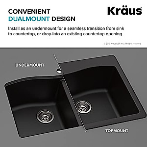 KRAUS Forteza 33-inch Drop In/Undermount 60/40 Double Bowl Granite Kitchen Sink in Grey, KGD-50GREY