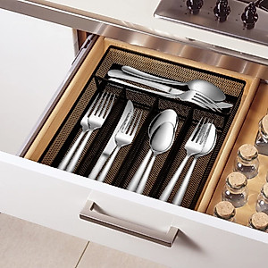 COSWE Silverware Tray for Drawer, Silverware Organizer, Metal Drawer Organizer Kitchen Utensils with Foam Feet Multi Compartments Cutlery Organizer in Drawer