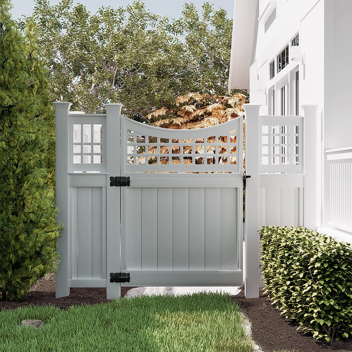 WINSOON Stainless Steel Self Closing Gate Hinge and Latch Hardware Kit, Heavy Duty Adjustable Tension Gate Hinges 2-Pack & 1-Automatic Latch, Gate Hardware Kit for Wood/Vinyl Fence Gate