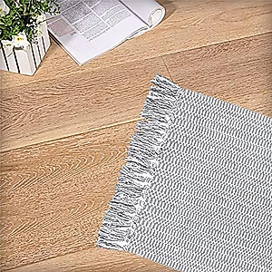 Fasmov Bathroom Rugs Cotton Area Rug Set 2 Piece 4.2'x2'+3'x2' Cotton Rugs with Tassel Farmhouse Gray Washable Fringe Cute Bedroom Entry Door Way Modern Rug