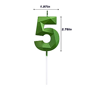 Green Happy Birthday Cake Candles,Wedding Cake Number Candles,3D Design Cake Topper Decoration for Party (Green Number 5)
