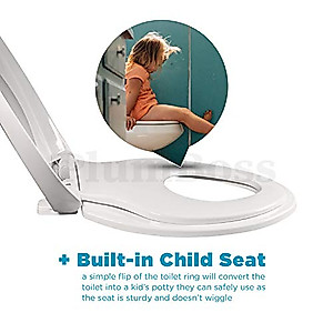 PlumBoss E2000 Elongated Toilet Seat with Built in Potty Training Toddlers Seat Magnetic Kids Seat Fits both Adult and Child Plastic Off white