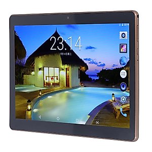 Smart Tablet 0.3MP Front 2MP Rear HD IPS Screen Octa Core Tablet Gold CNC Edge High Gloss Body 5500mAh with USB Cable for Daily Use (US Plug)