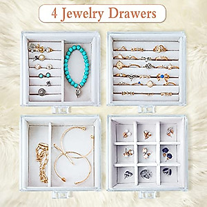 Acrylic Jewelry Organizer Box, Clear Earring Holder Jewelry Hanging Boxes with 4 Velvet Drawers for Earrings Ring Necklace Bracelet Display Case Gift for Women, Girls